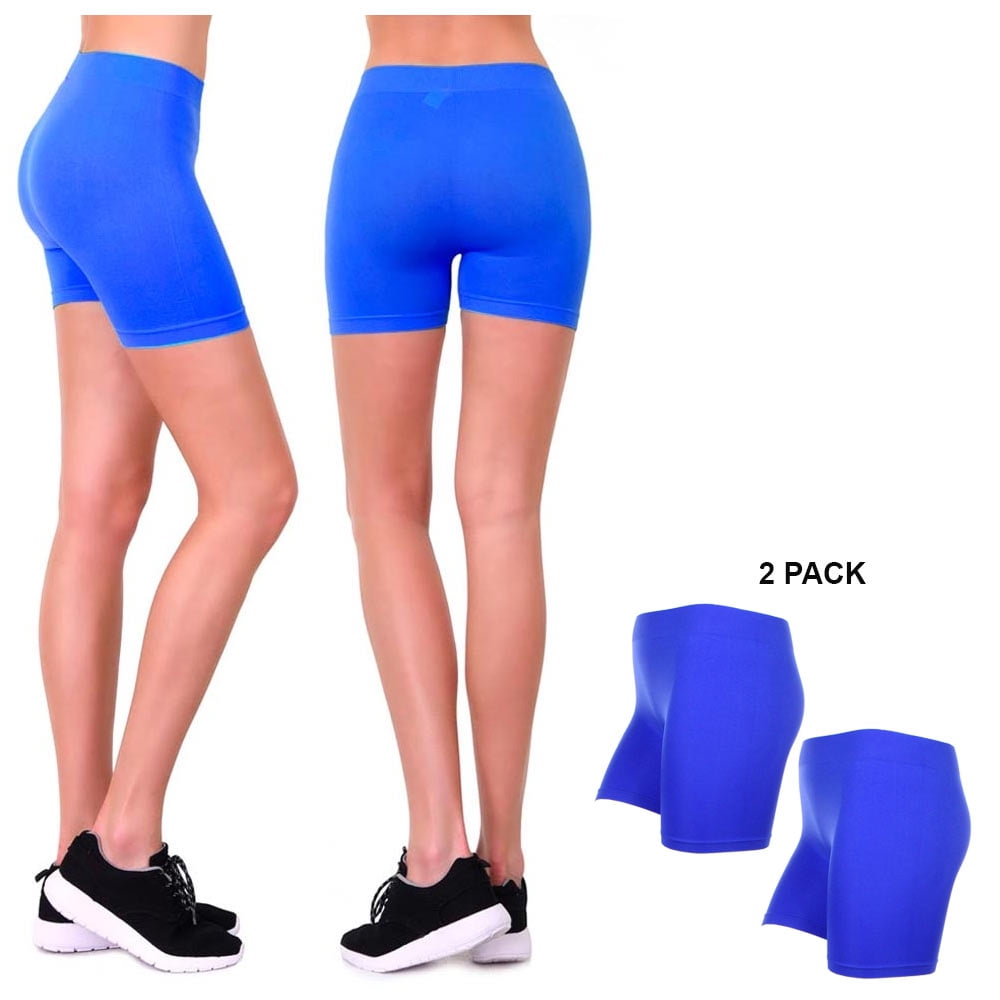 2 Pack Womens Biker Shorts Seamless Stretch Tight Active Yoga Workout ...