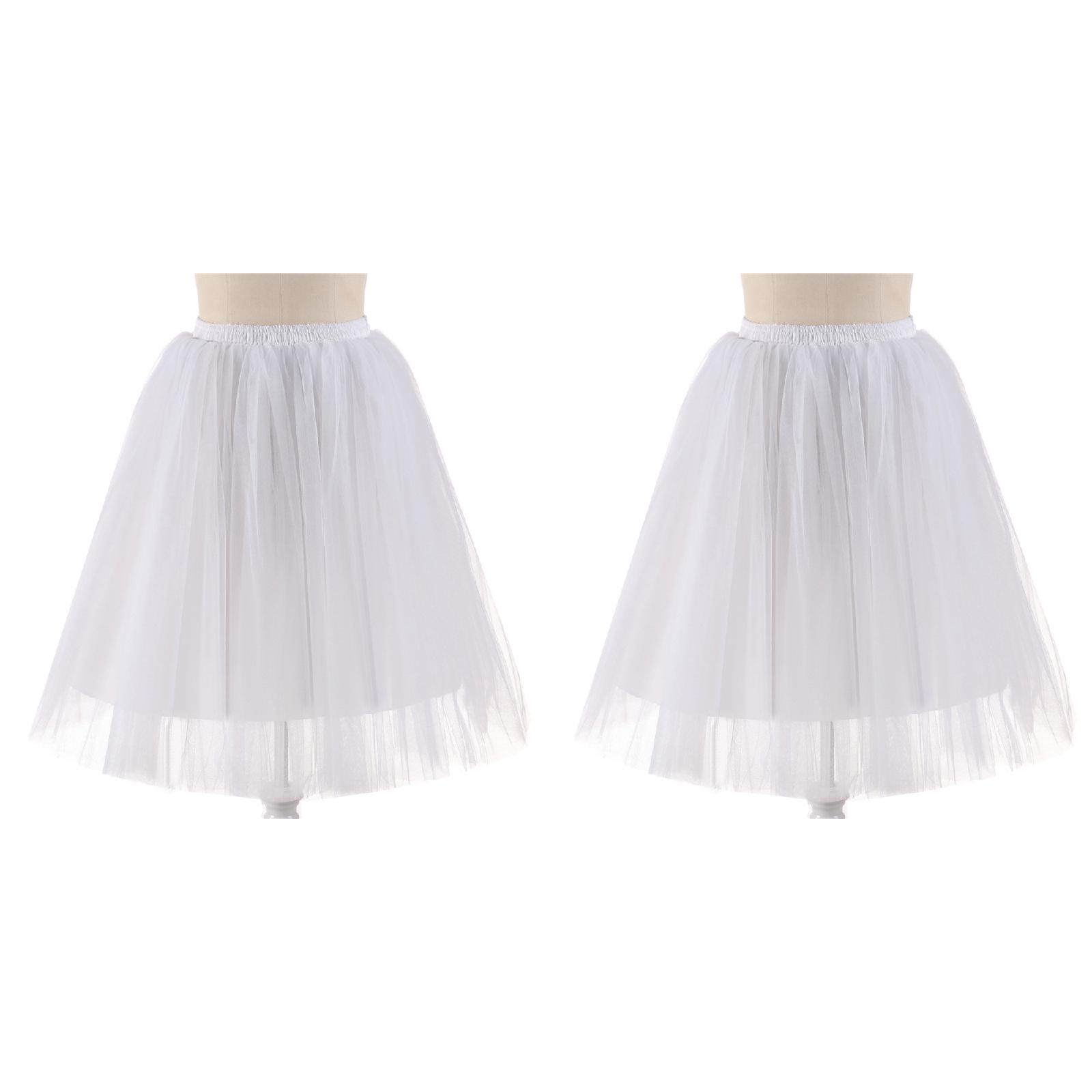 2 Pack Womens High Quality Pleated Bed Skirt Gauze Knee Length Skirt ...