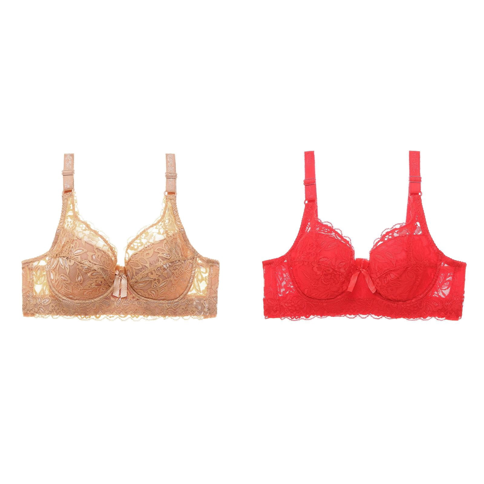 2-Pack,Womens Lace Gathered Bra Adjustable Straps Cup Underwear Bra ...