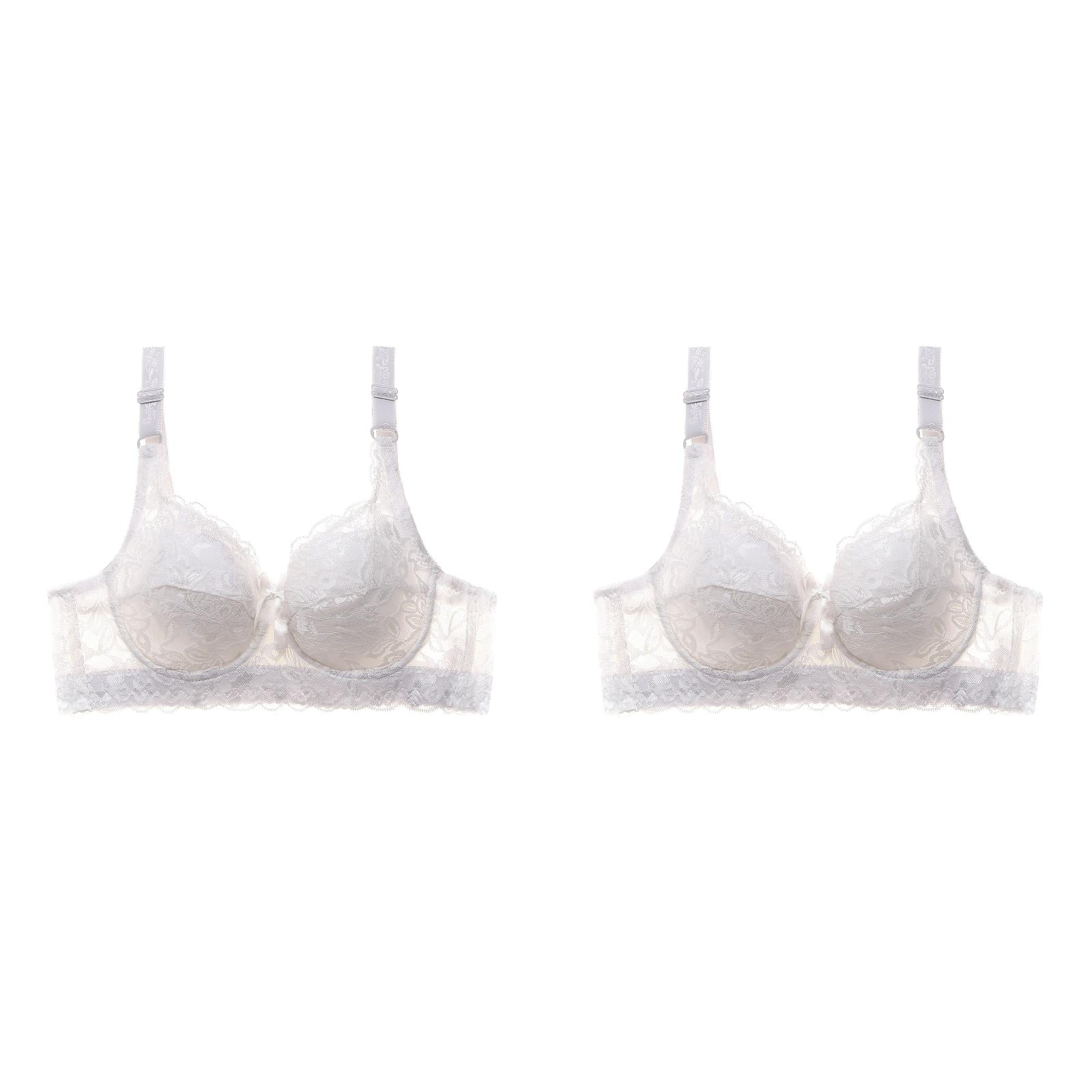 2 Pack,Womens Lace Gathered Bra Adjustable Straps Cup Underwear Comfort ...