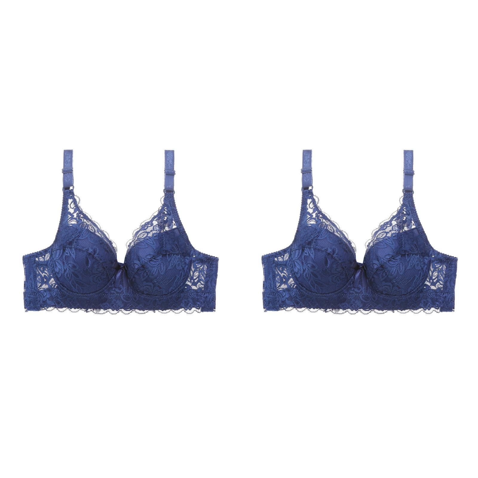 2 Pack,Womens Lace Gathered Bra Adjustable Straps Cup Underwear ...