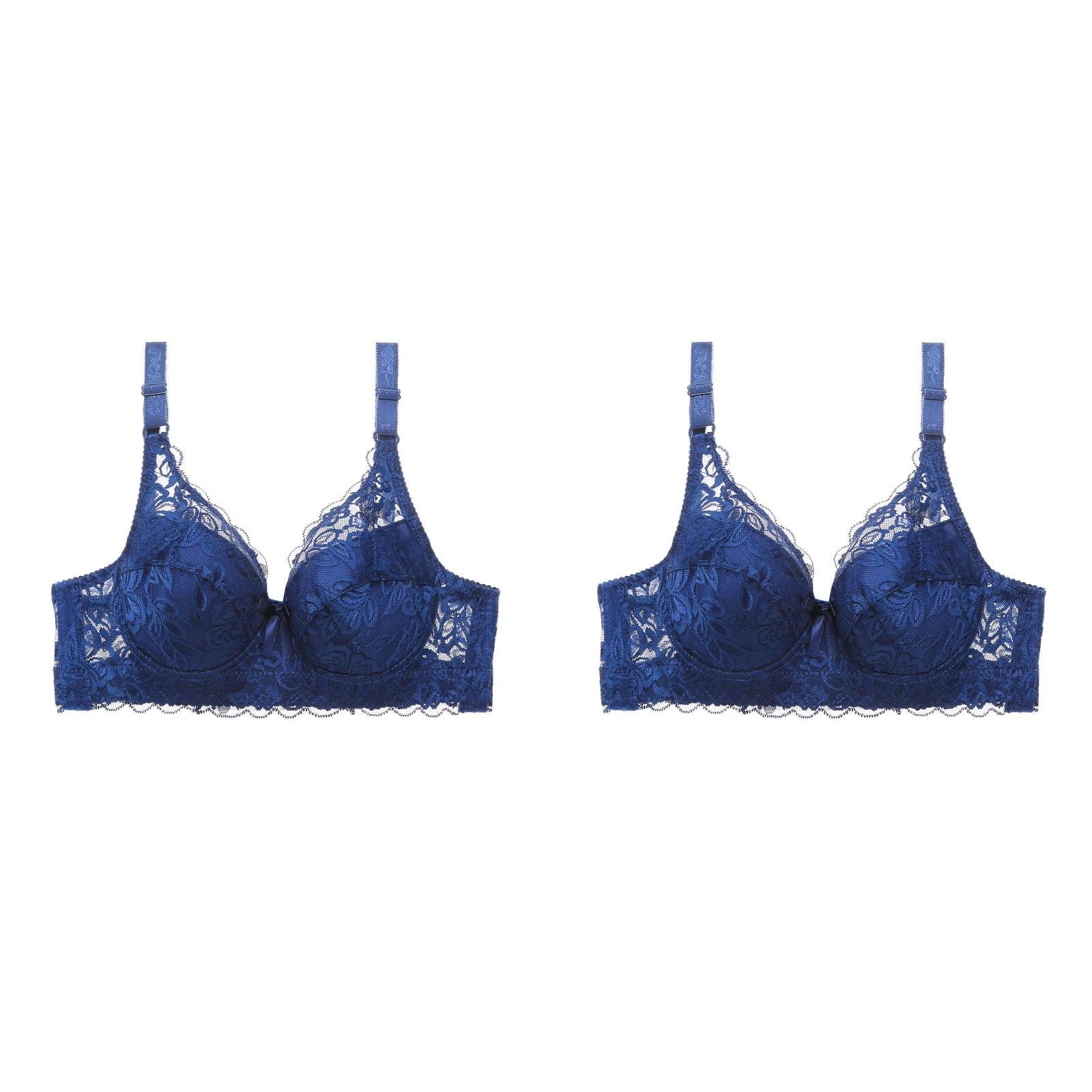 2 Pack,Womens Lace Gathered Bra Straps Cup Underwear Bra Padded Bras ...
