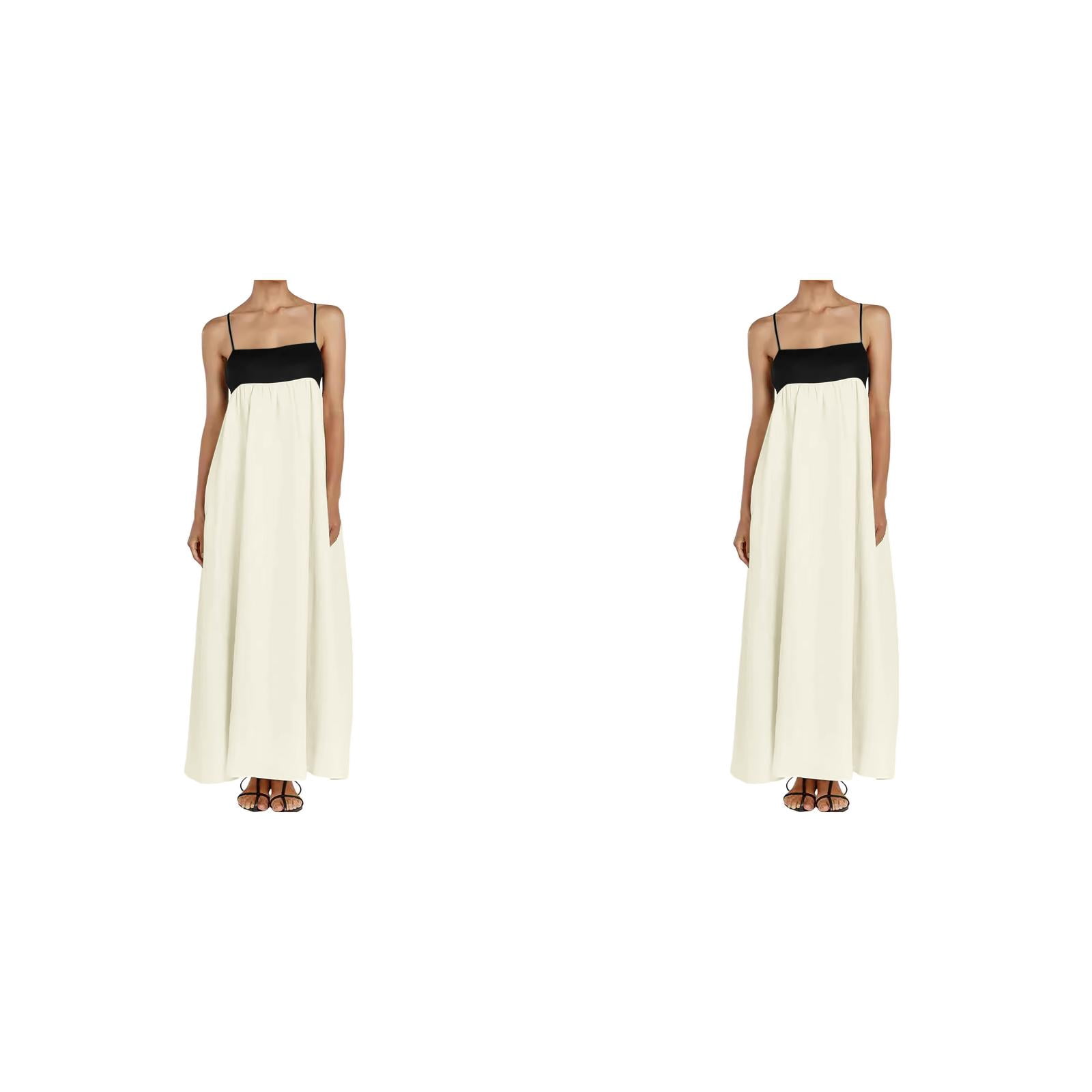 2 Pack Womens Maxi Dress Contrast Linen Dress for Women Summer Trim ...