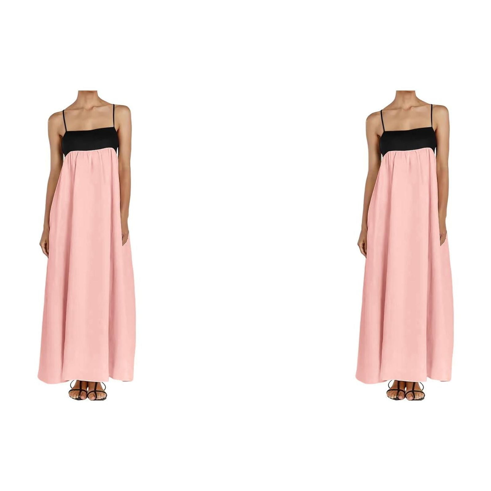 2 Pack Womens Maxi Dress Contrast Maxi Dress Summer Trim Spaghetti ...
