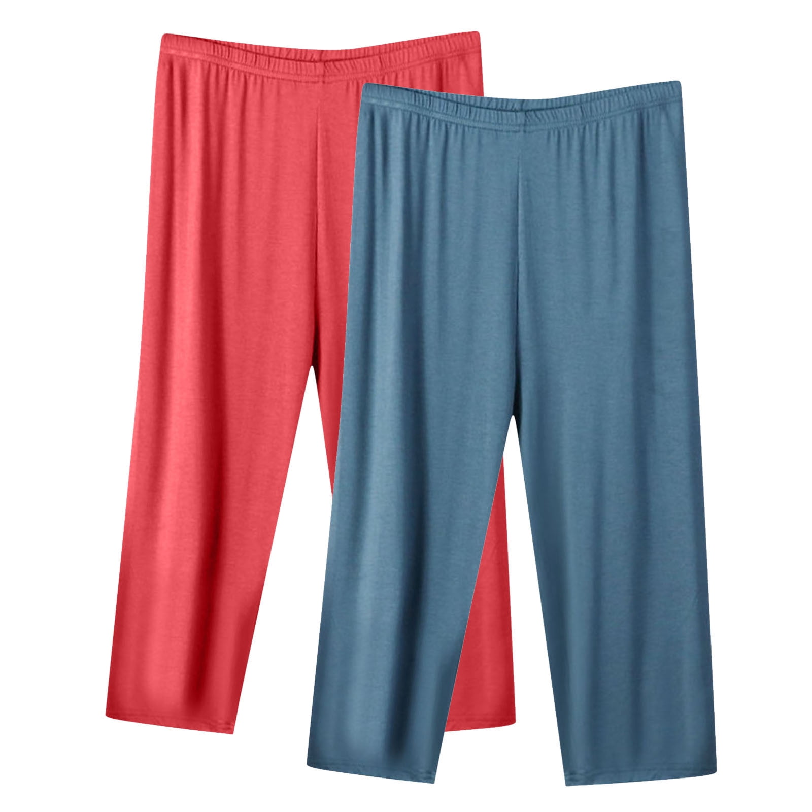 2 Pack Womens Pajama Pants Capris Sleepwear Loungewear Cropped Pants Wide Leg Soft Bottoms Plus ...