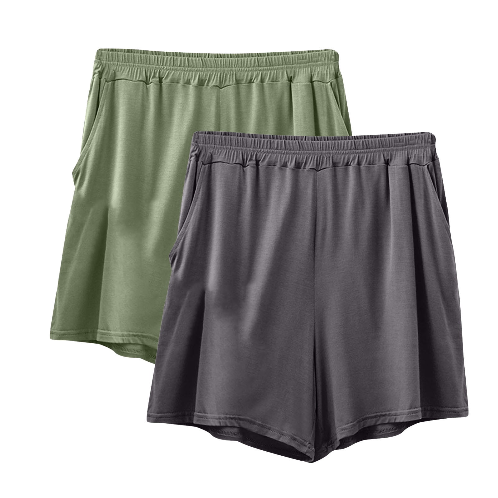 2 Pack Womens Pajamas Shorts Set Soft Elastic Waist Lounge Shorts Solid ...