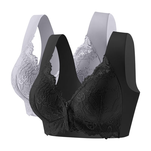2 Pack Womens Plus Size Front Closure Bras Lace No Underwire Push Up ...