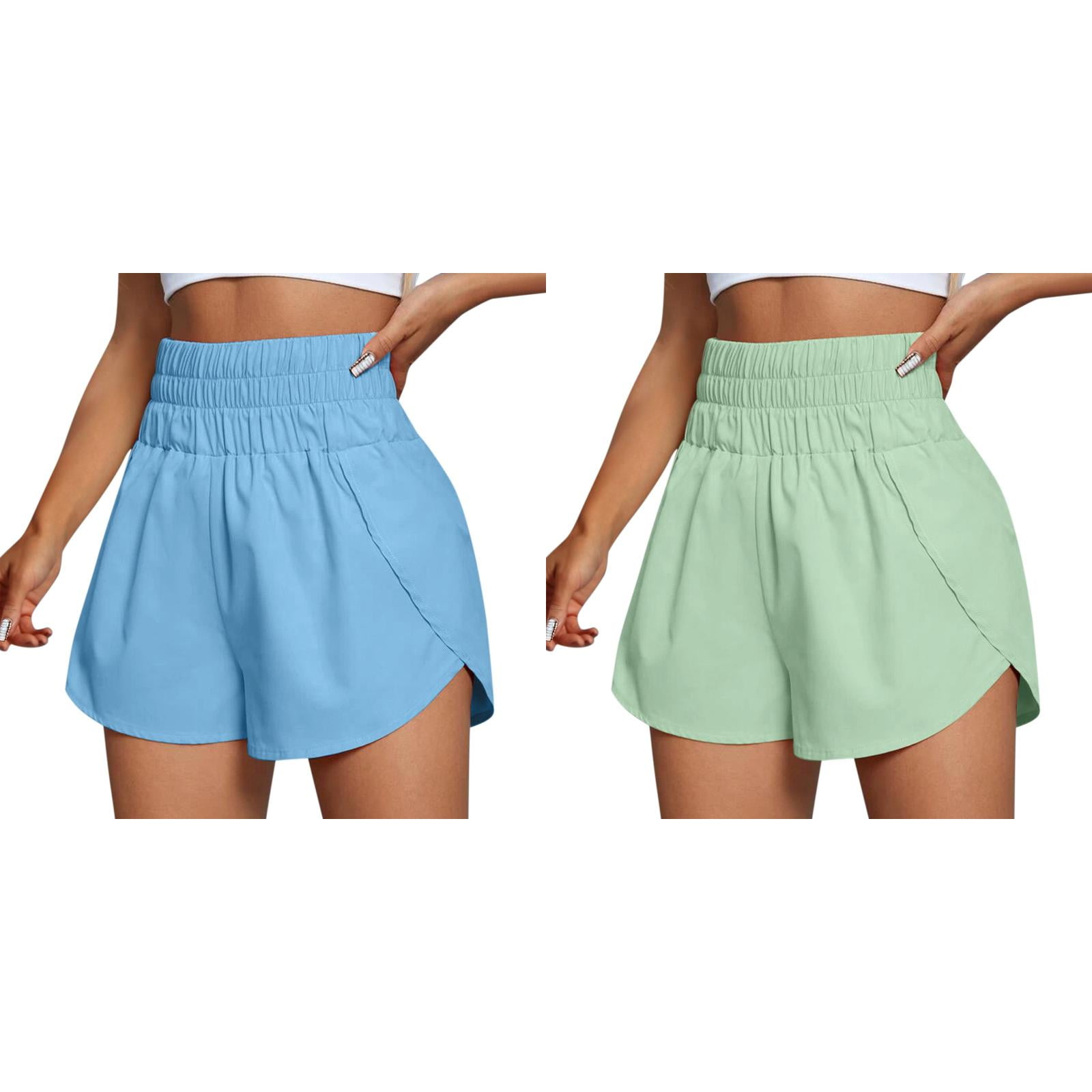 2-Pack,Womens Running Shorts Workout Elastic Waist Athletic Yoga Pants ...