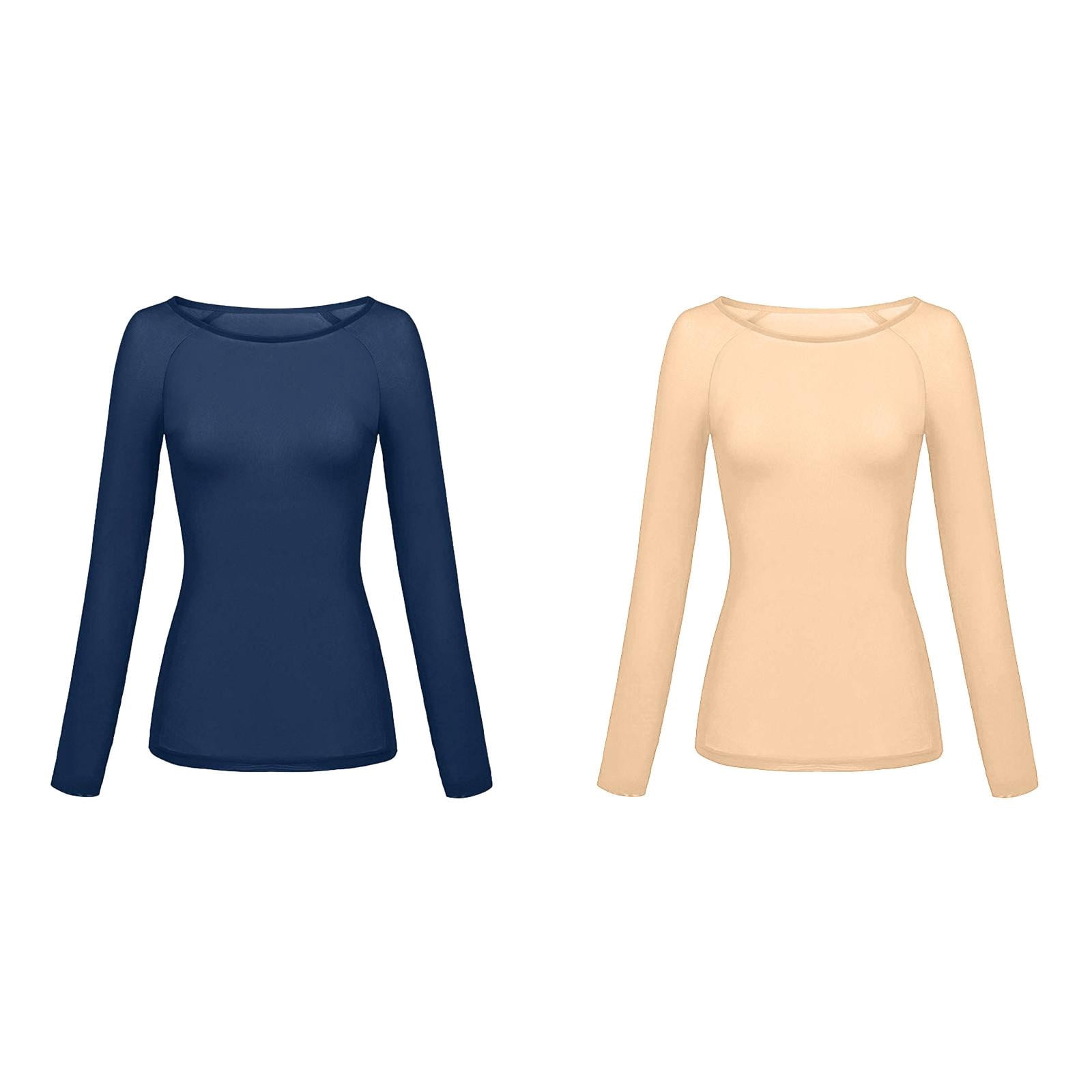 2-Pack,Womens Solid See Through Long Sleeve Seamless Arm Top Mesh Shirt ...