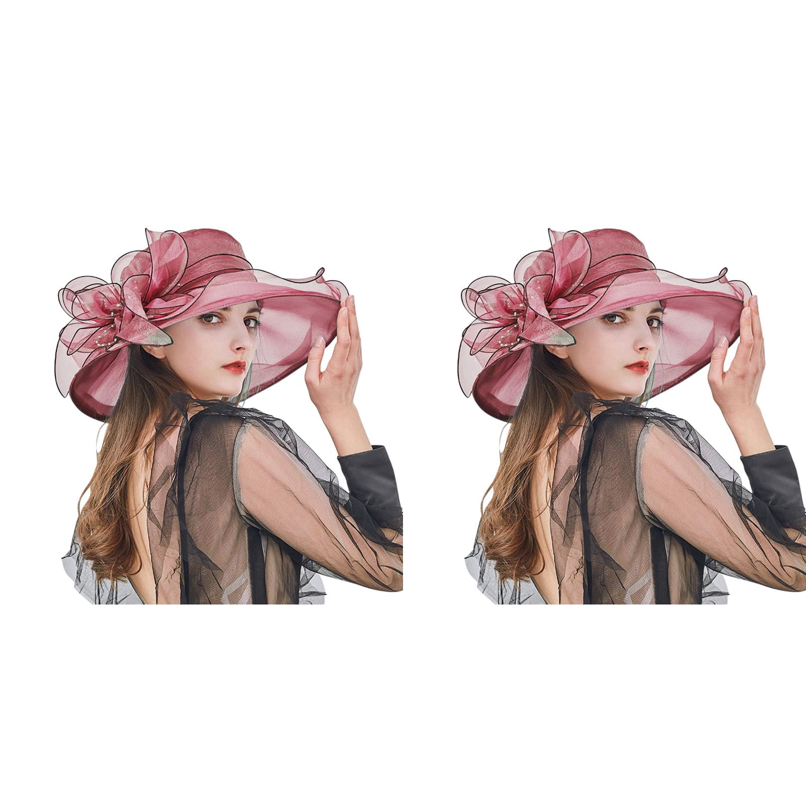 2 Pack,Womens Summer Dress Hat Wide Leaf Flower Bridal Shower Hat Sun ...