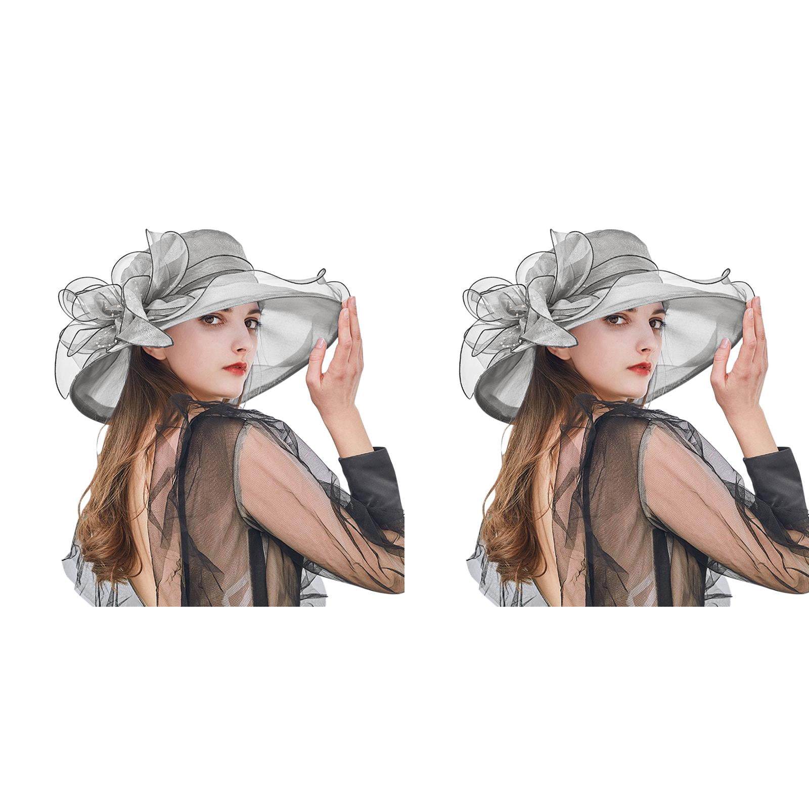 2 Pack,Womens Summer Dress Hat Wide Leaf Flower Bridal Shower Hat Sun ...