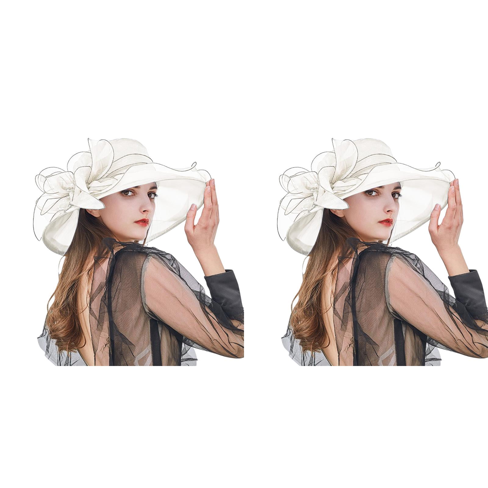 2 Pack,Womens Summer Dress Hat Wide Leaf Flower Bridal Shower Hat Sun ...
