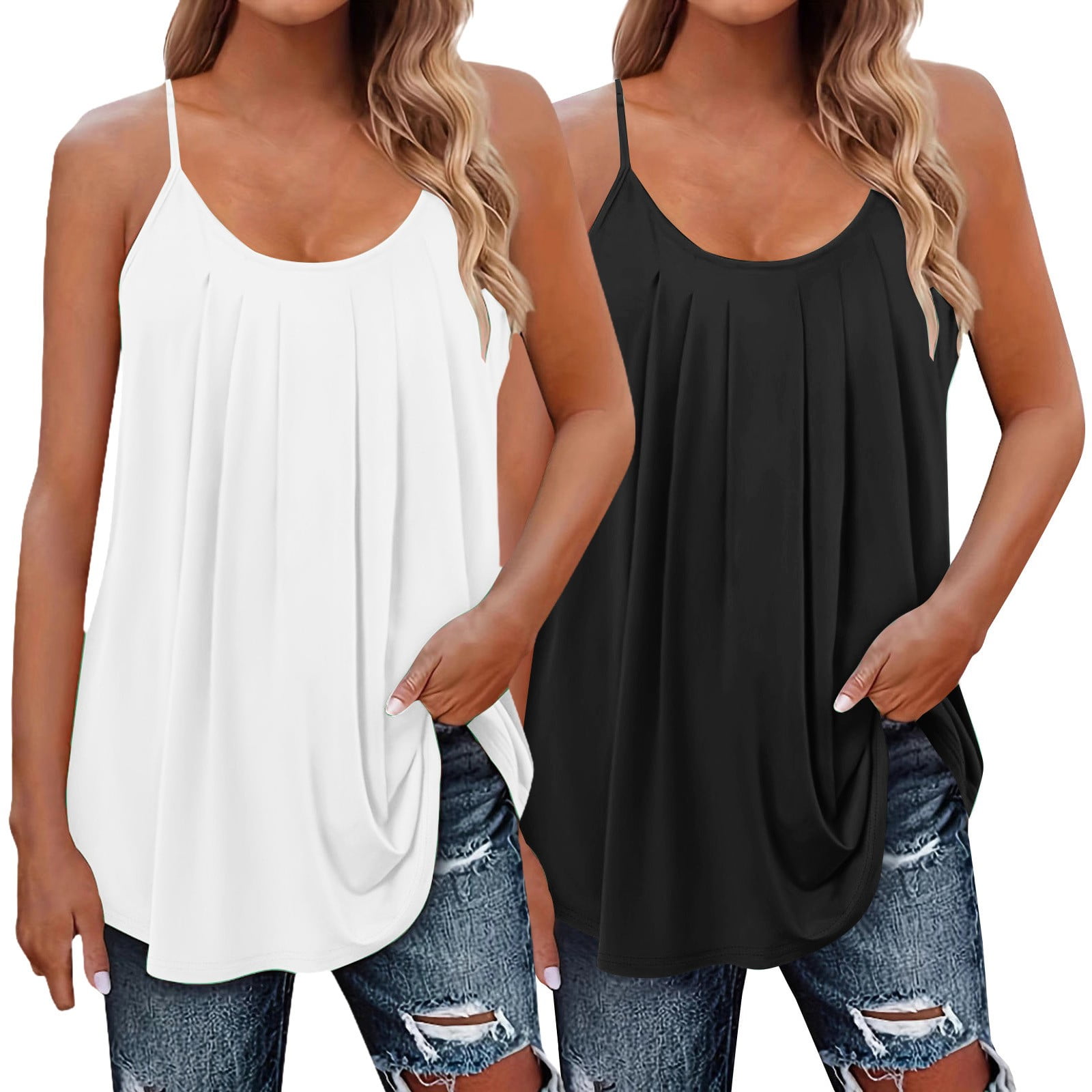 2 Pack Womens Tank Tops 2026 Summer Vacation Outfits Round Neck Loose ...