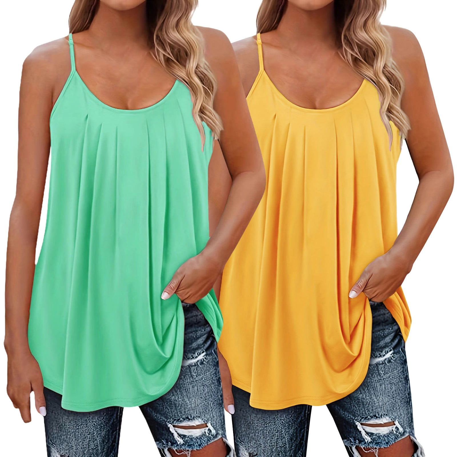 2 Pack Womens Tank Tops 2026 Summer Vacation Outfits Round Neck Loose ...