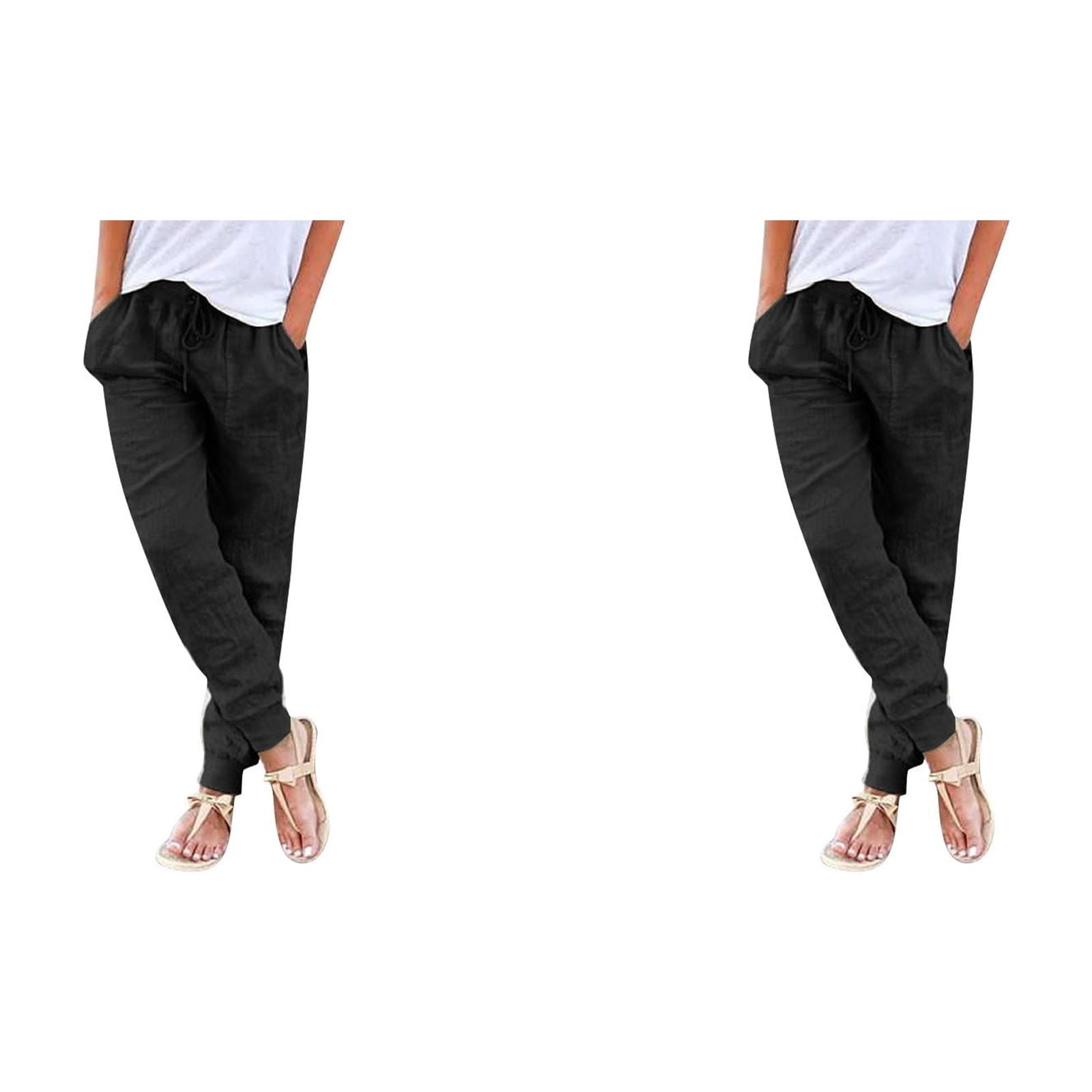 2 Pack Womens Tapered Pants Drawstring Plus Size Women's Dress Pants ...