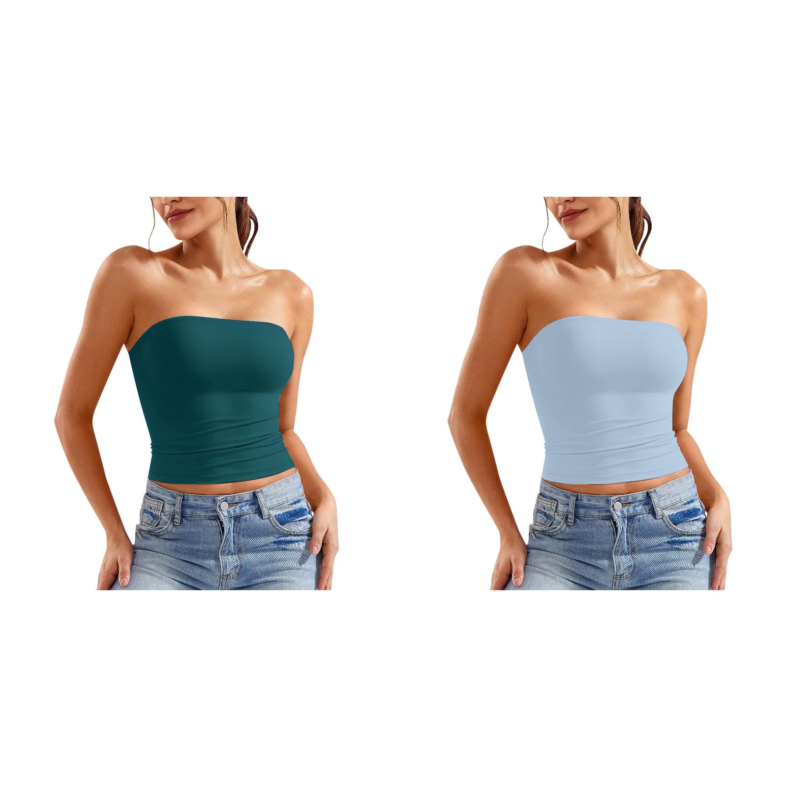 2 Pack Womens Tube Top Womens Tube Tops Strapless Crop Tops Basic ...