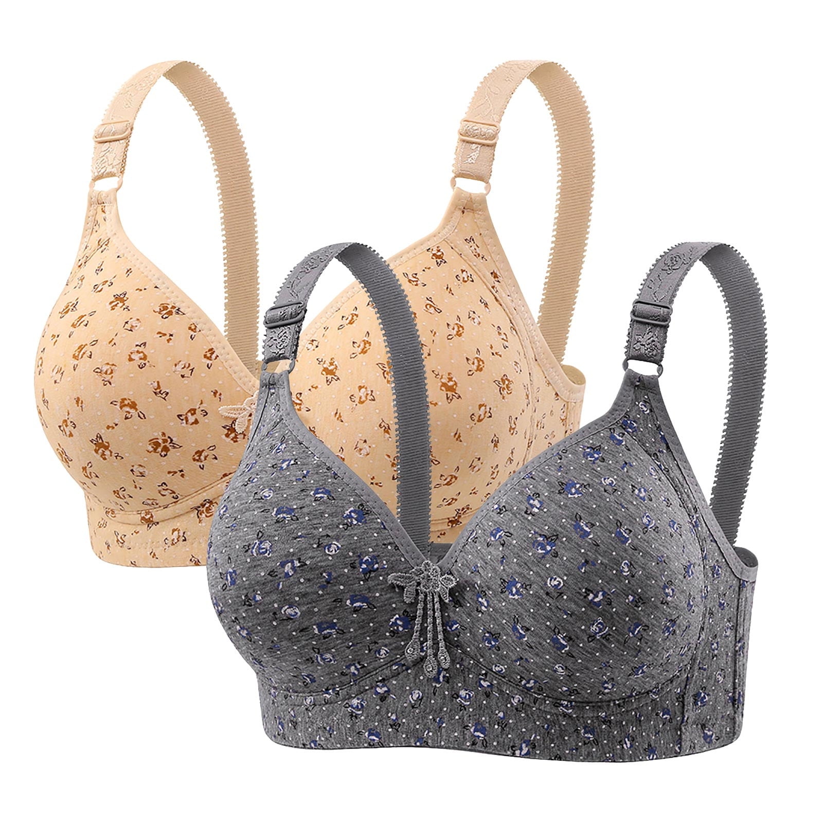2 Pack Womens Wireless Bras Floral Printed Plus Size Everyday Comfort ...