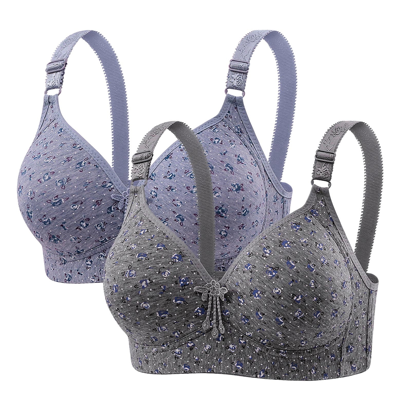 2 Pack Womens Wireless Bras Floral Printed Plus Size Everyday Comfort ...