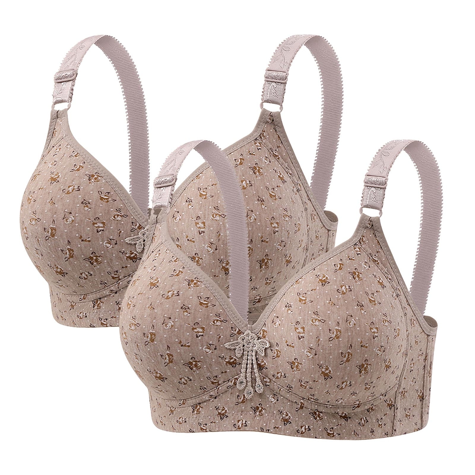 2 Pack Womens Wireless Bras Floral Printed Plus Size Everyday Comfort ...