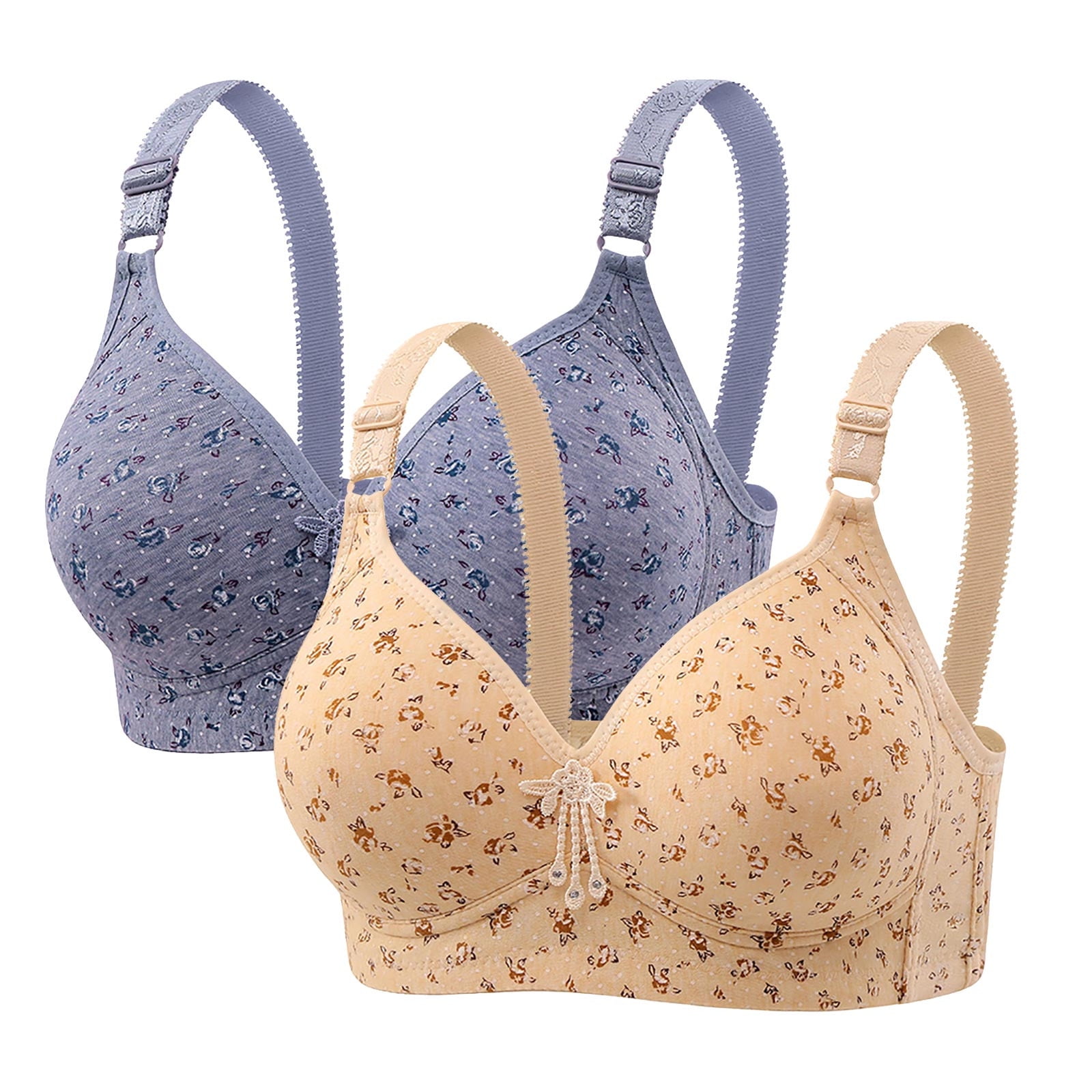 2 Pack Womens Wireless Bras Floral Printed Plus Size Everyday Comfort ...