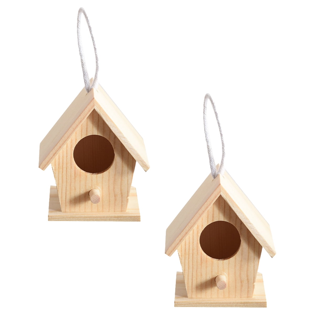 2-Pack Wood Birdhouse Hanging Nest Box for Outdoor Garden Patio Decor ...