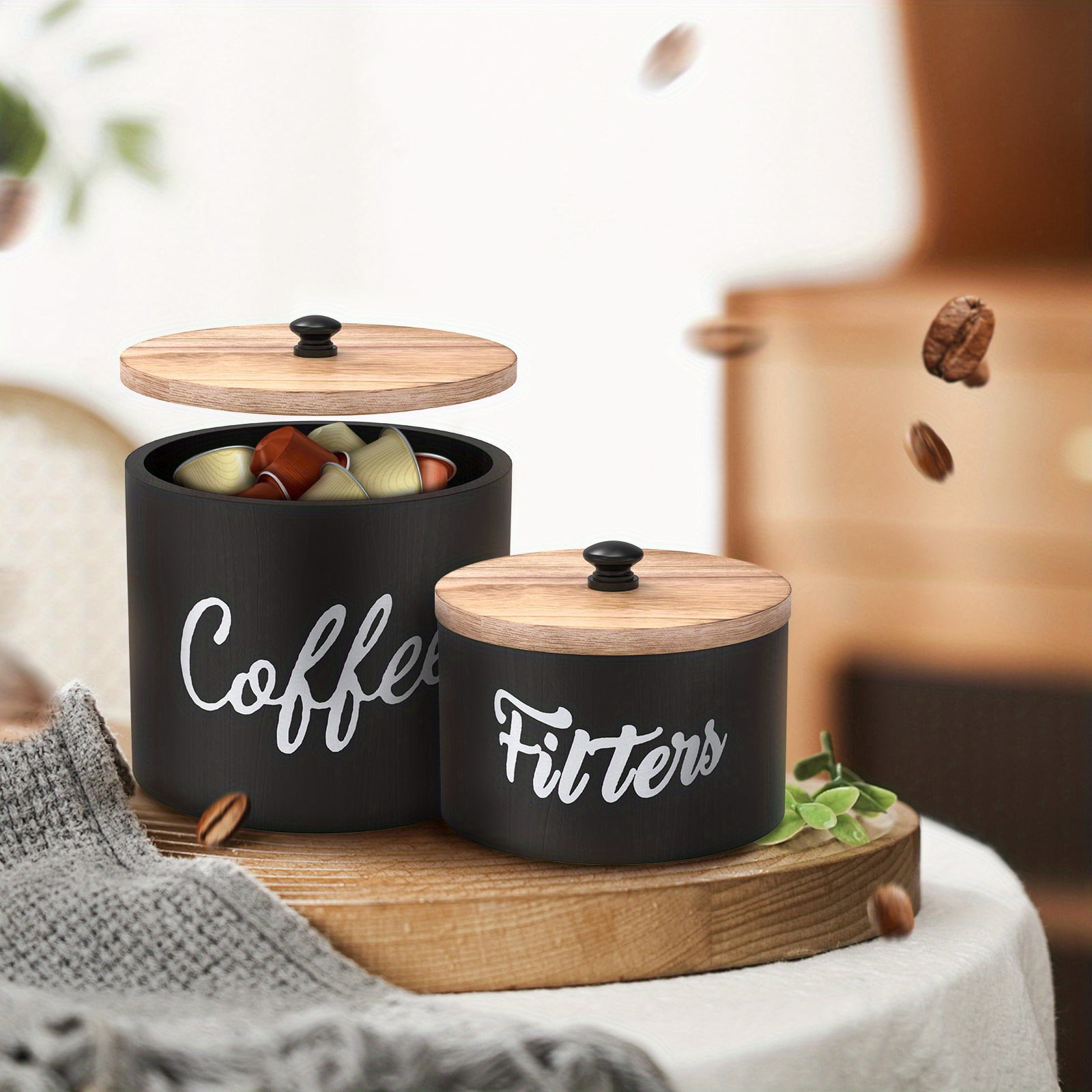 2 Pack Wood Coffee Filter Holder Storage Container with Lid for ...