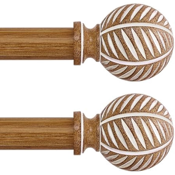 2 Pack Wood Curtain Rods 48 to 84 Inch,1 Inch Boho Adjustable Curtain ...