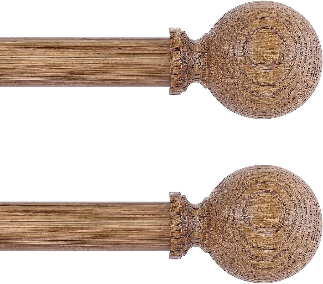 2 Pack Wood Curtain Rods for Windows 66 To 120 Inch, 1 Inch Wood Grain ...