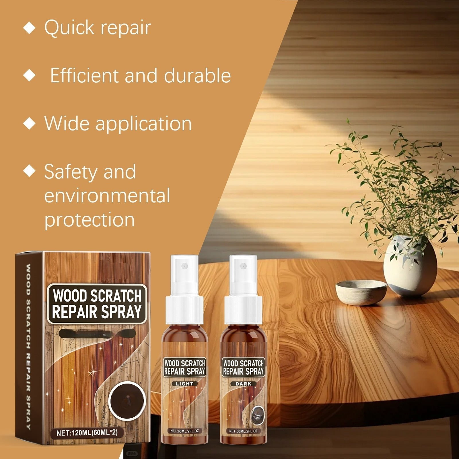 2-Pack Wood Scratch Repair Spray - Fast-Acting Furniture Restorer ...