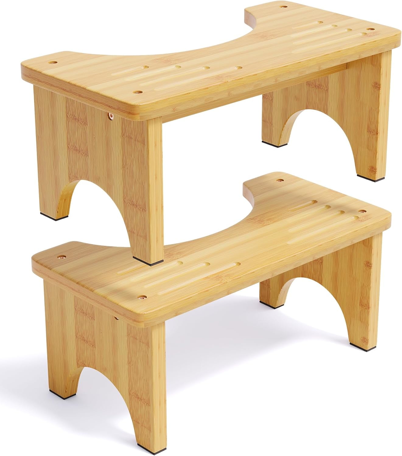 2 Pack Wood Toilet Stool Squat Adult, Bamboo Poop Stool for Bathroom, 7 ...