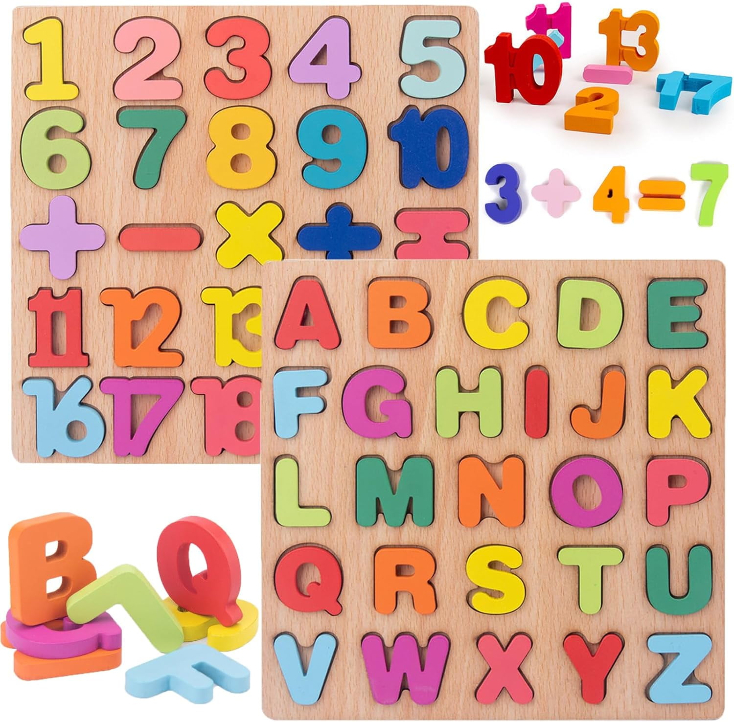 2 Pack Wooden Alphabet Number Puzzles for Toddlers 1 2 3 4 5 Year Old ...