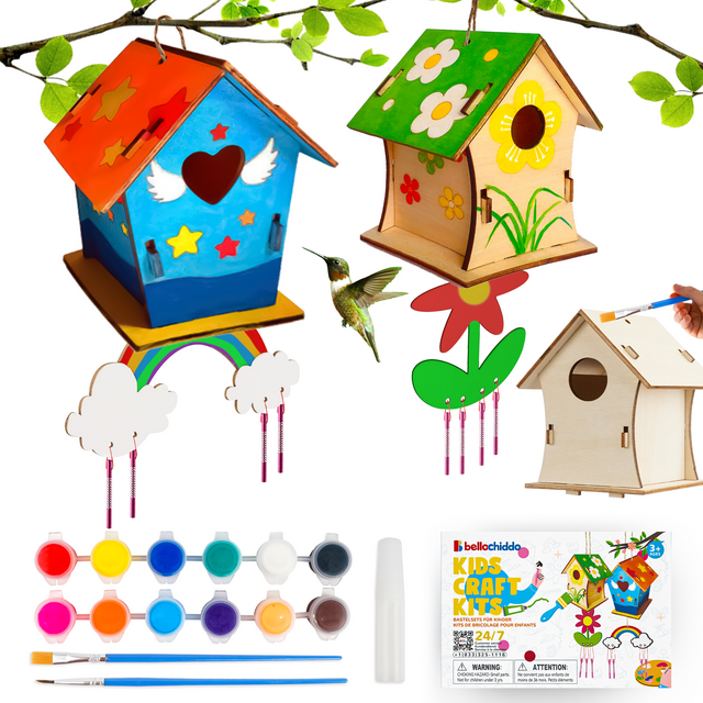 2 Pack Wooden Birdhouse Crafts for Kids, BELLOCHIDDO Bird Houses ...