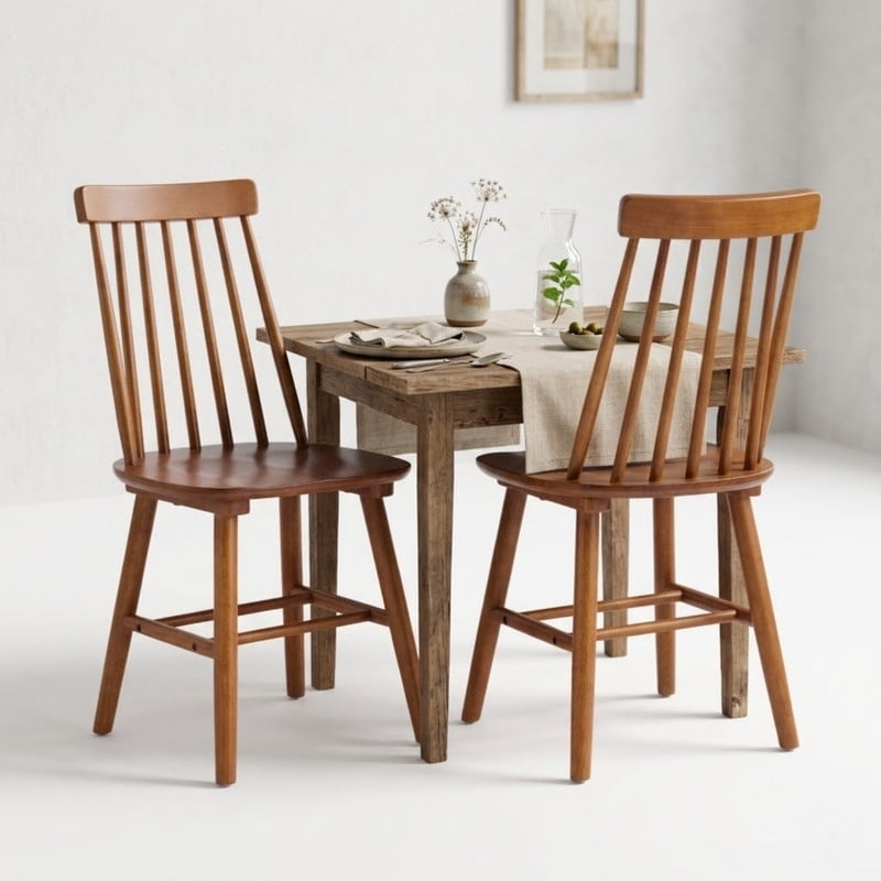 2-Pack Wooden Dining Chairs, Solid Wood Spindle Back Side Chair Set of ...