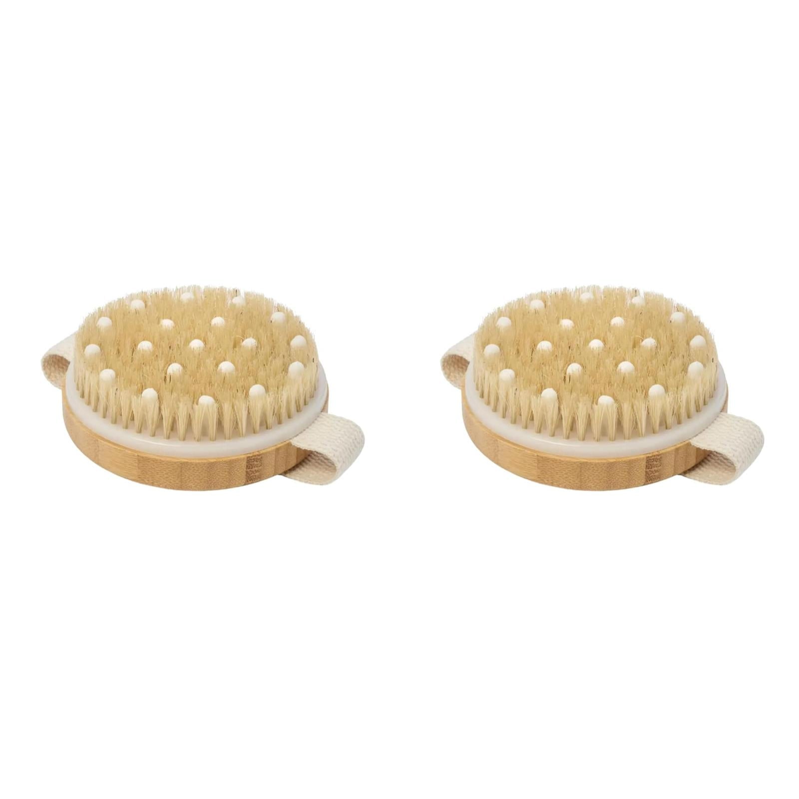 2 Pack Wooden Dry Body Brush Set - Natural Sisal Round Head Bath Brush ...