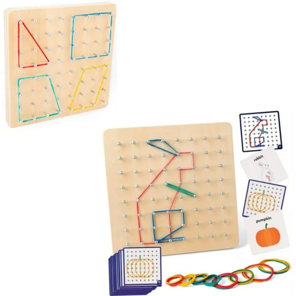 2 Pack Wooden Geoboard Mathematical Wood Nail Board Toy Portable Array ...