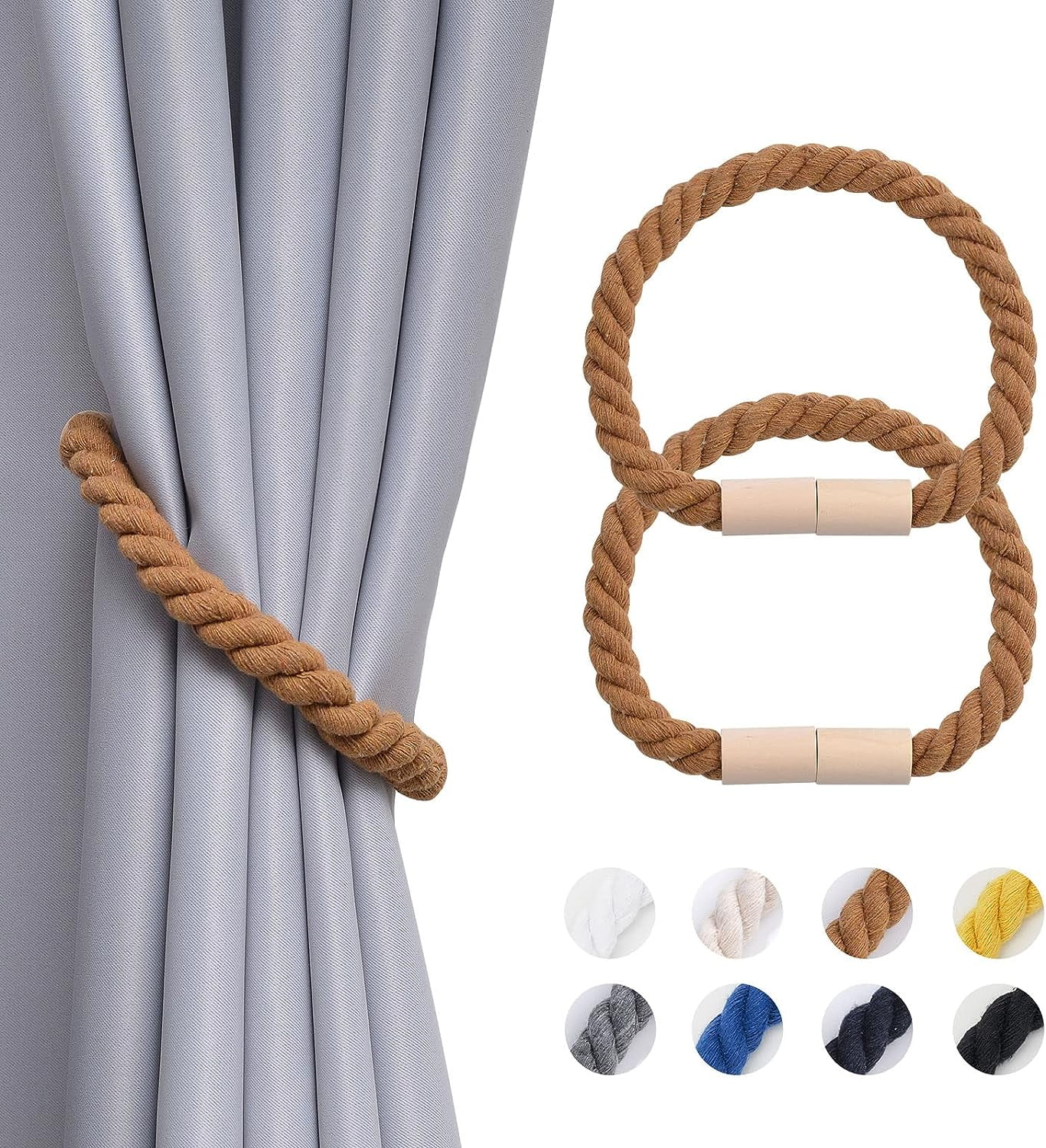 2 Pack Wooden Magnetic Curtain Tiebacks Boho Home Decoration Drape Tie ...