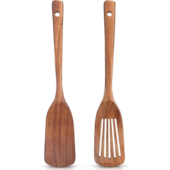 2 Pack Wooden Non Spatulas for Kitchen Utensils Set Acacia Cooking ...