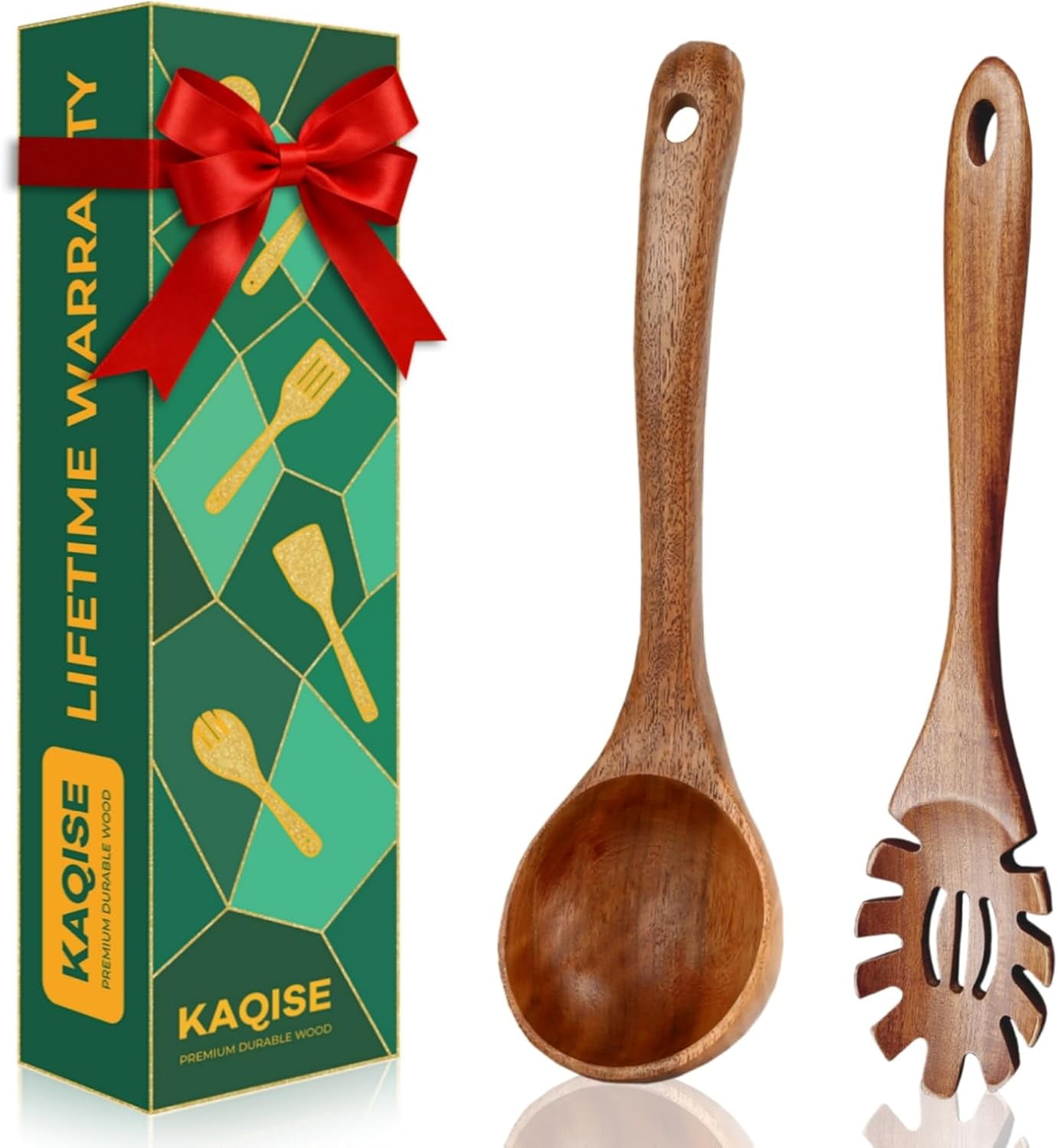 2 Pack Wooden Pasta Spoon and Soup Ladle, Teak Wood Spaghetti Spoon ...