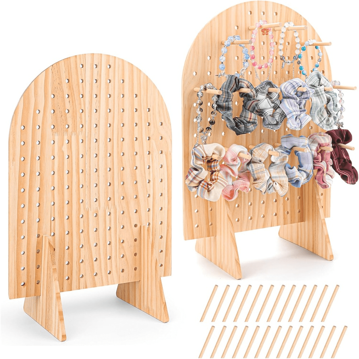2 Pack Wooden Pegboard Display Stand with 25 Pcs Wood Dowel Rods, Oval ...
