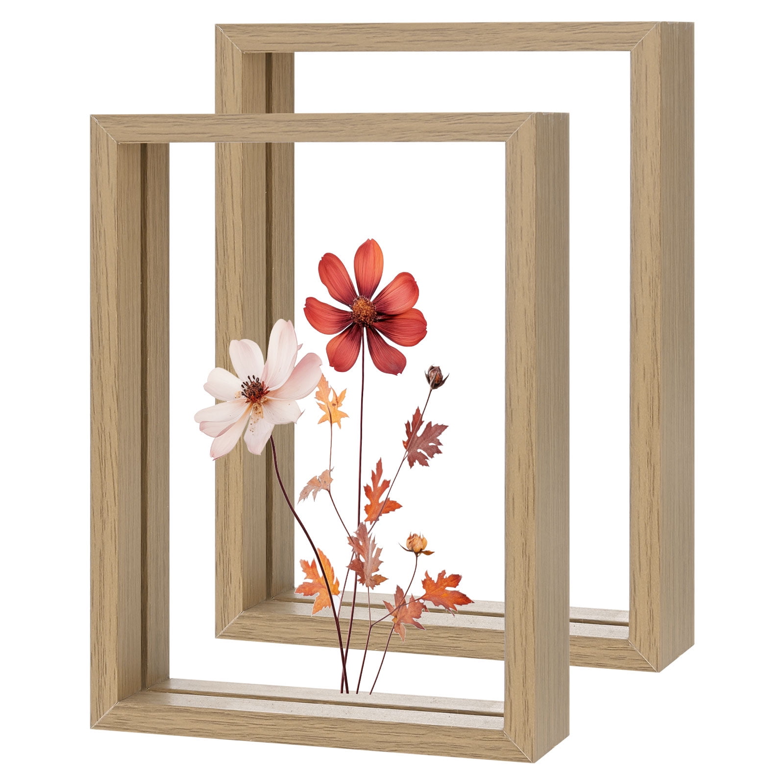 2-Pack Wooden Pressed Flower Frame, 5 x 7 Inch Double Acrylic Floating ...