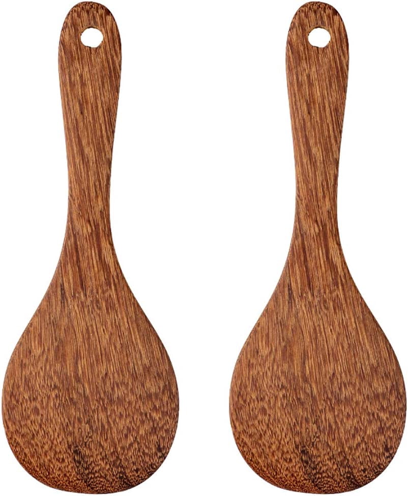 2 Pack Wooden Rice Spoon Rice Cooker Spatula Utensils Wood Rice Paddle ...