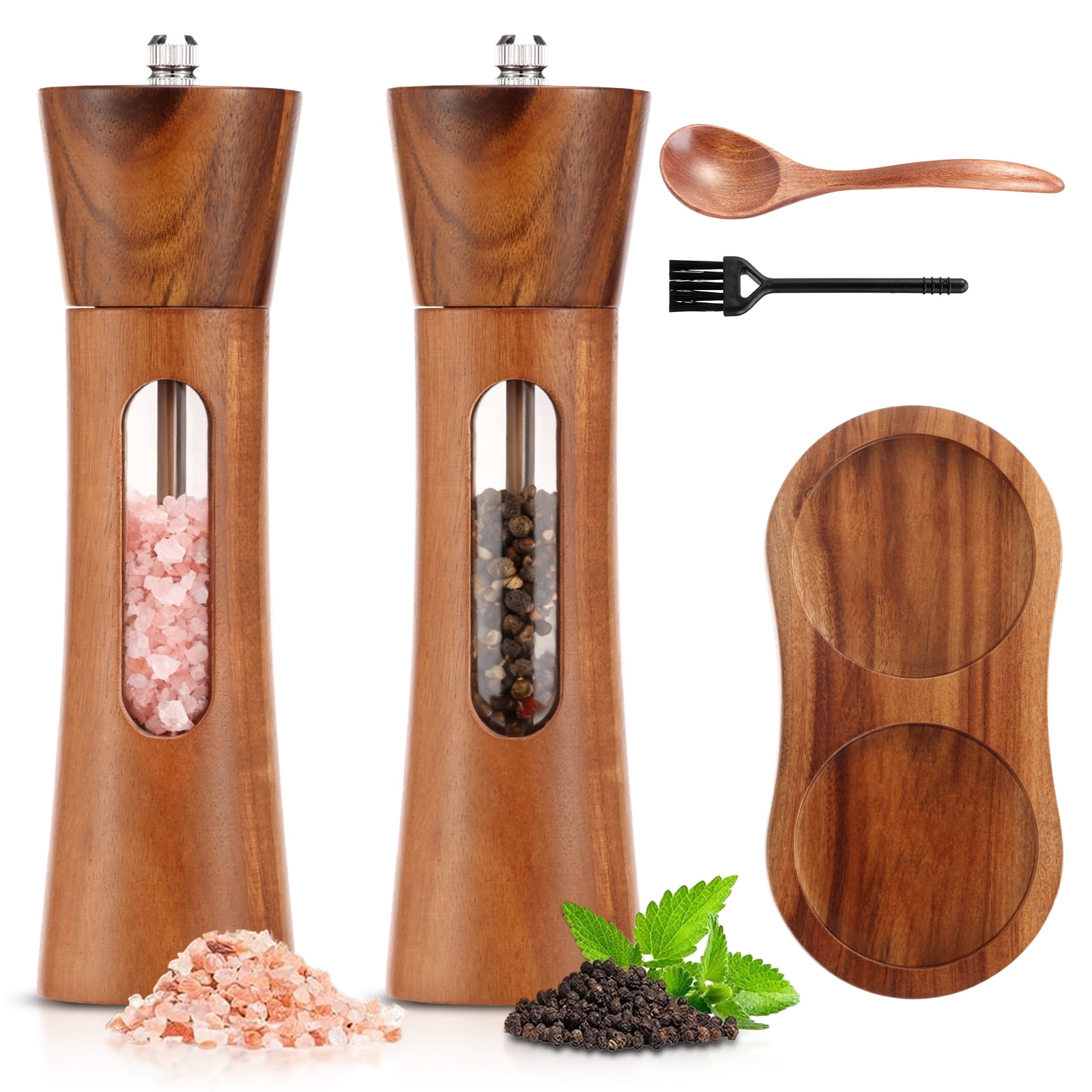 2 Pack Wooden Salt and Pepper Grinder Set 7.87 Inch Refillable Salt and ...
