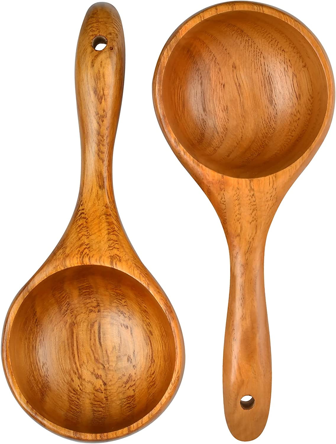 2 Pack Wooden Scoop Ladle for Kitchen, 8.5 Inch Large Solid Wood ...