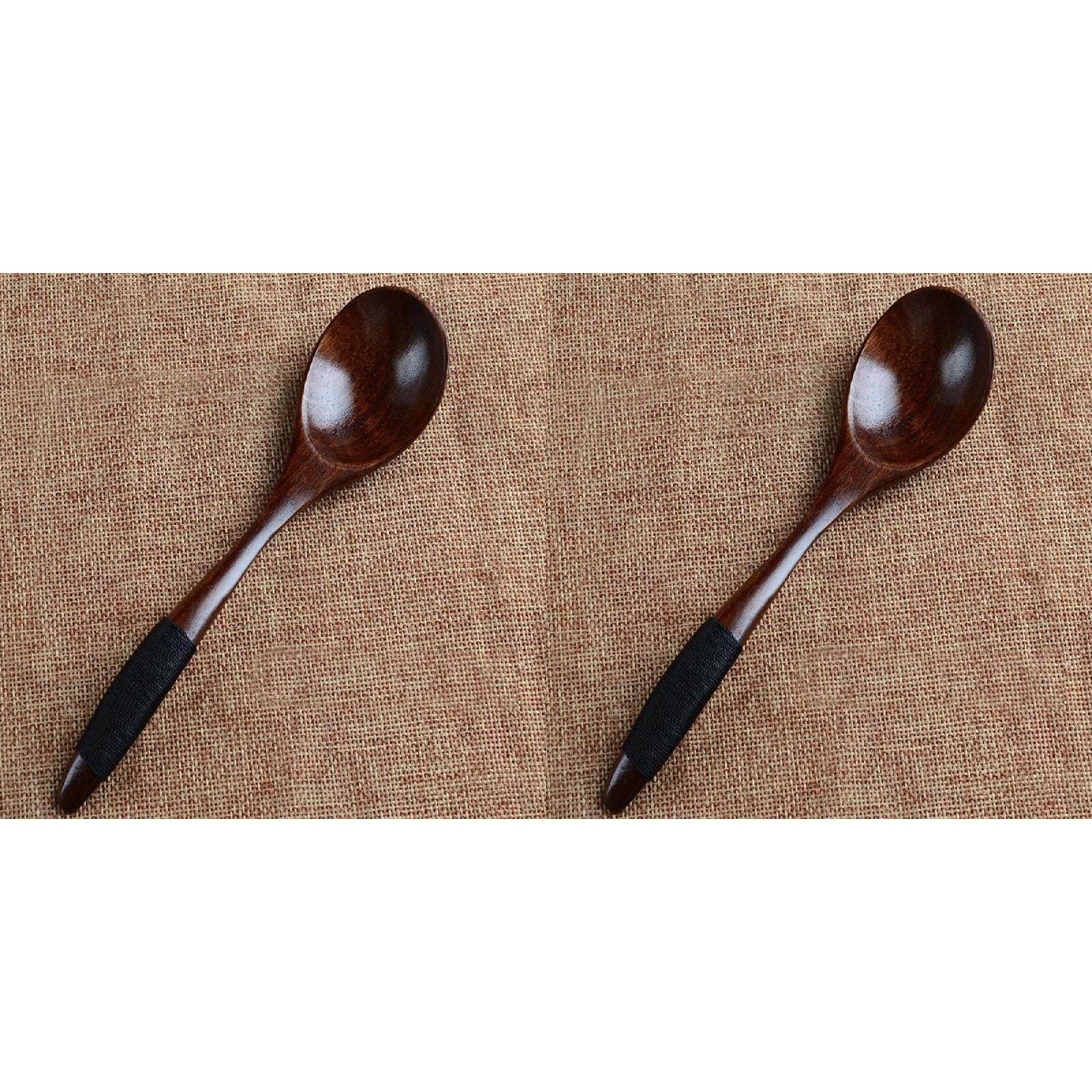 2 Pack Wooden Spoons for Eating,7 Inch Wood Soup Spoons Long Handle ...
