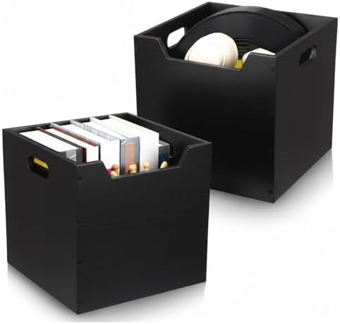 2 Pack Wooden Storage Box with Open Front and Handles Black Book Crate ...