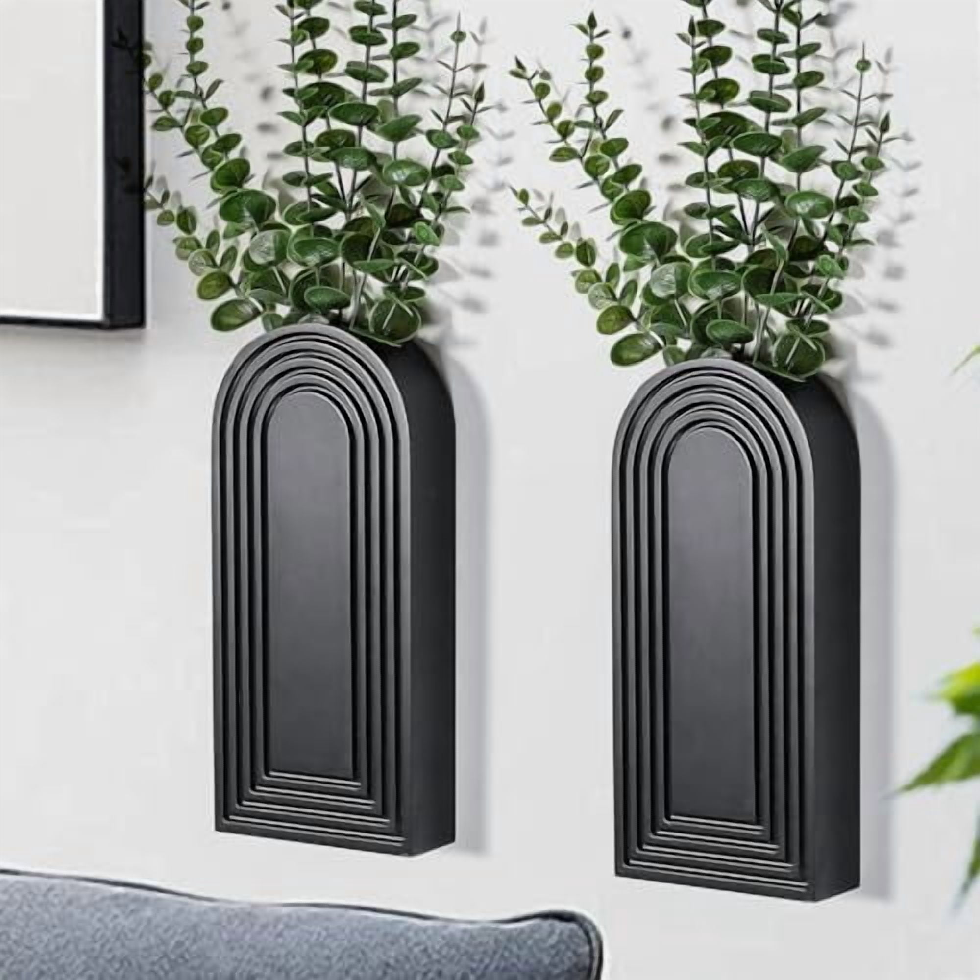 2 Pack Wooden Wall Vase Set - Black Finish Modern Farmhouse & Boho Wall ...