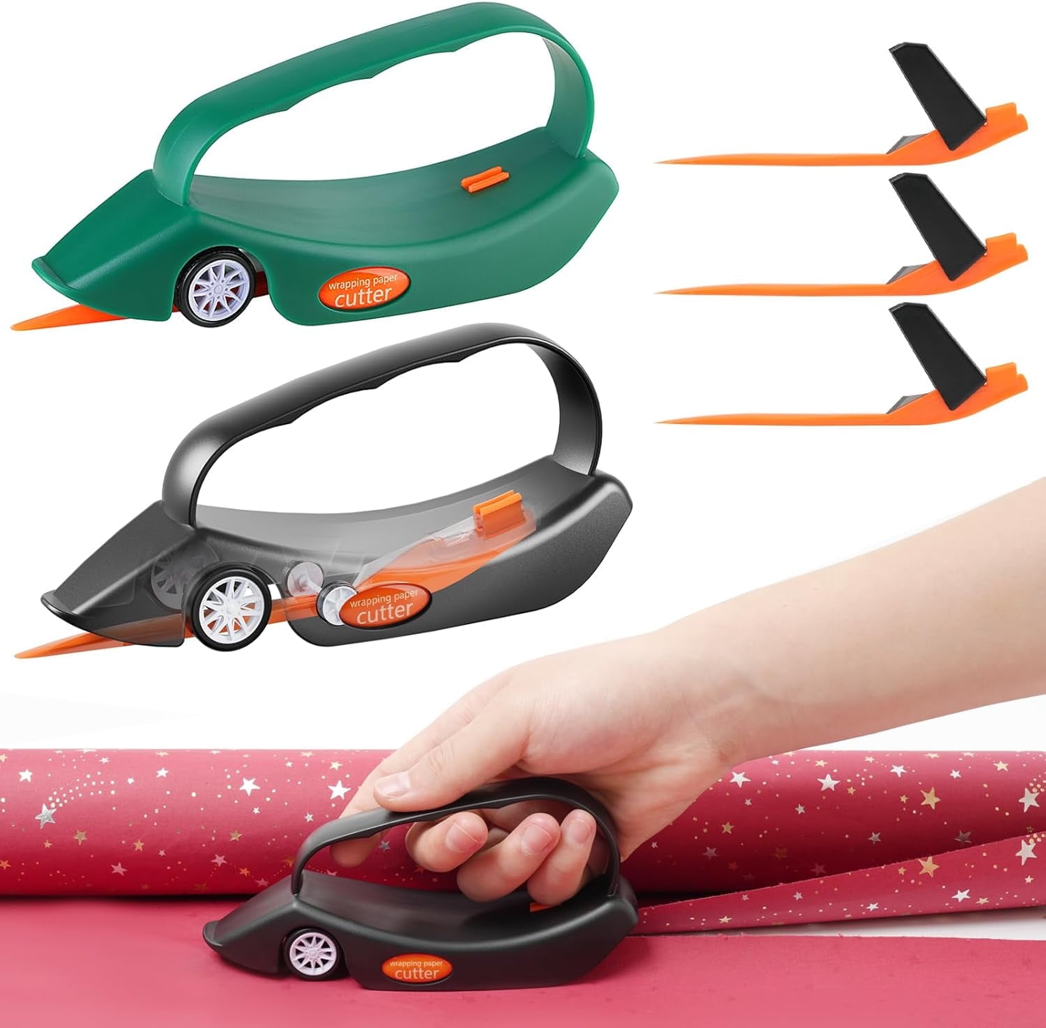 2-Pack Wrapping Paper Cutter, New Gift Wrap Cutter with Wheels with 3 ...