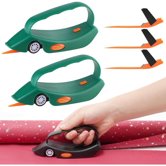 2-Pack Wrapping Paper Cutter, New Gift Wrap Cutter with Wheels with 3 ...