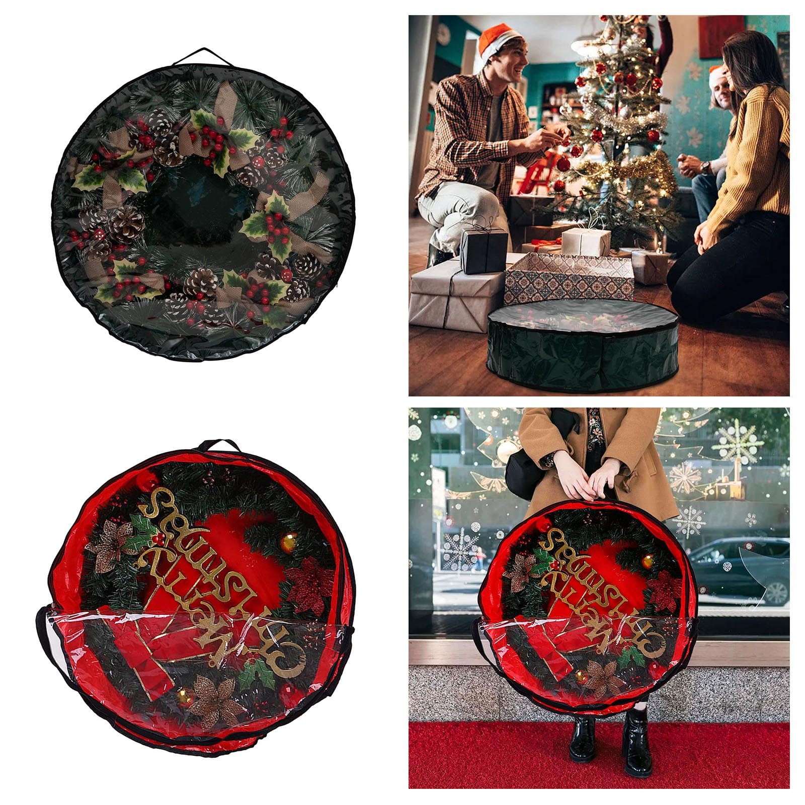 2 Pack Wreath Storage Container Bag, 24x8 Inch Christmas Wreath Storage ...