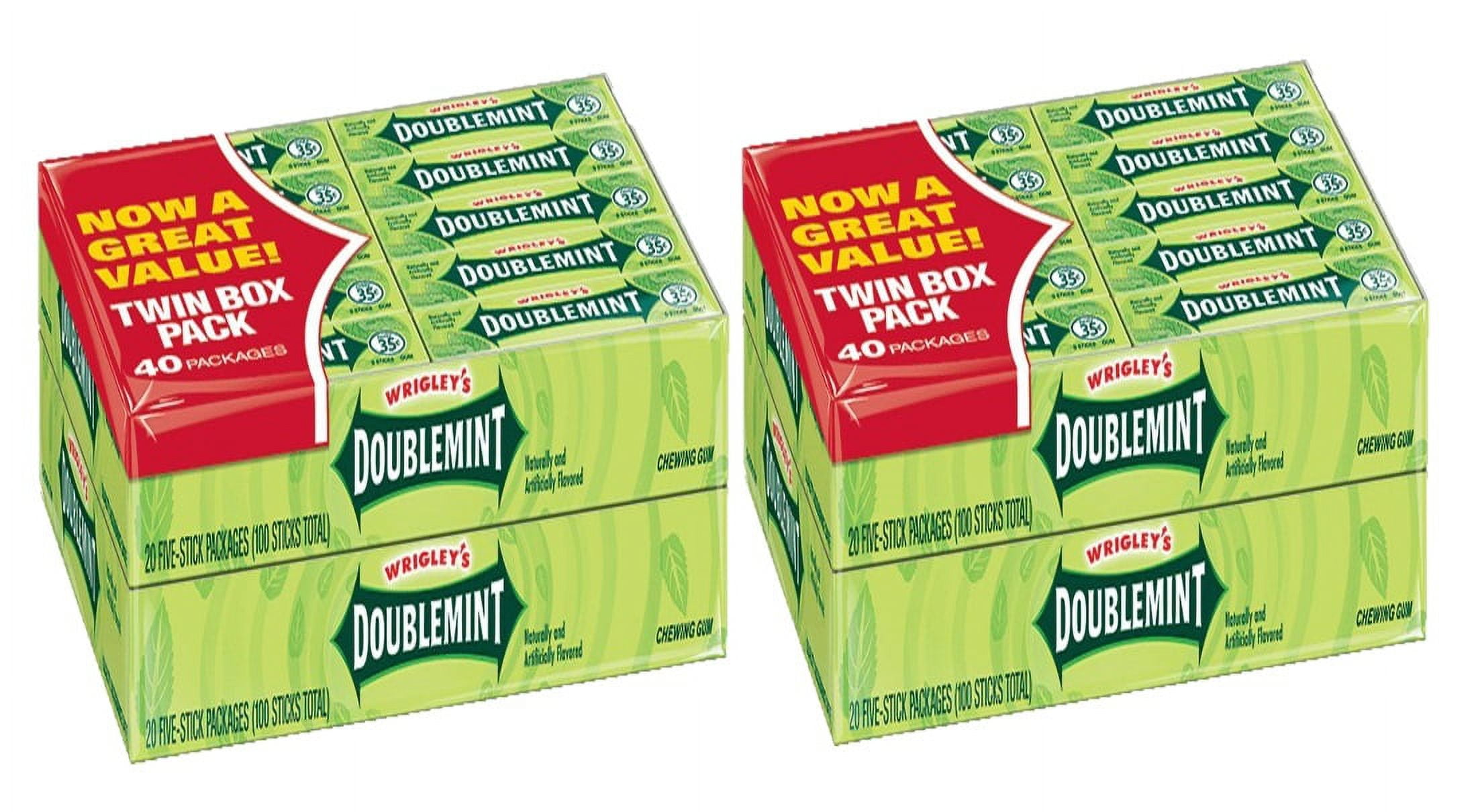 2 Pack | Wrigley's Doublemint Chewing Gum, Minty, 5 Sticks, 40 ct Bulk ...